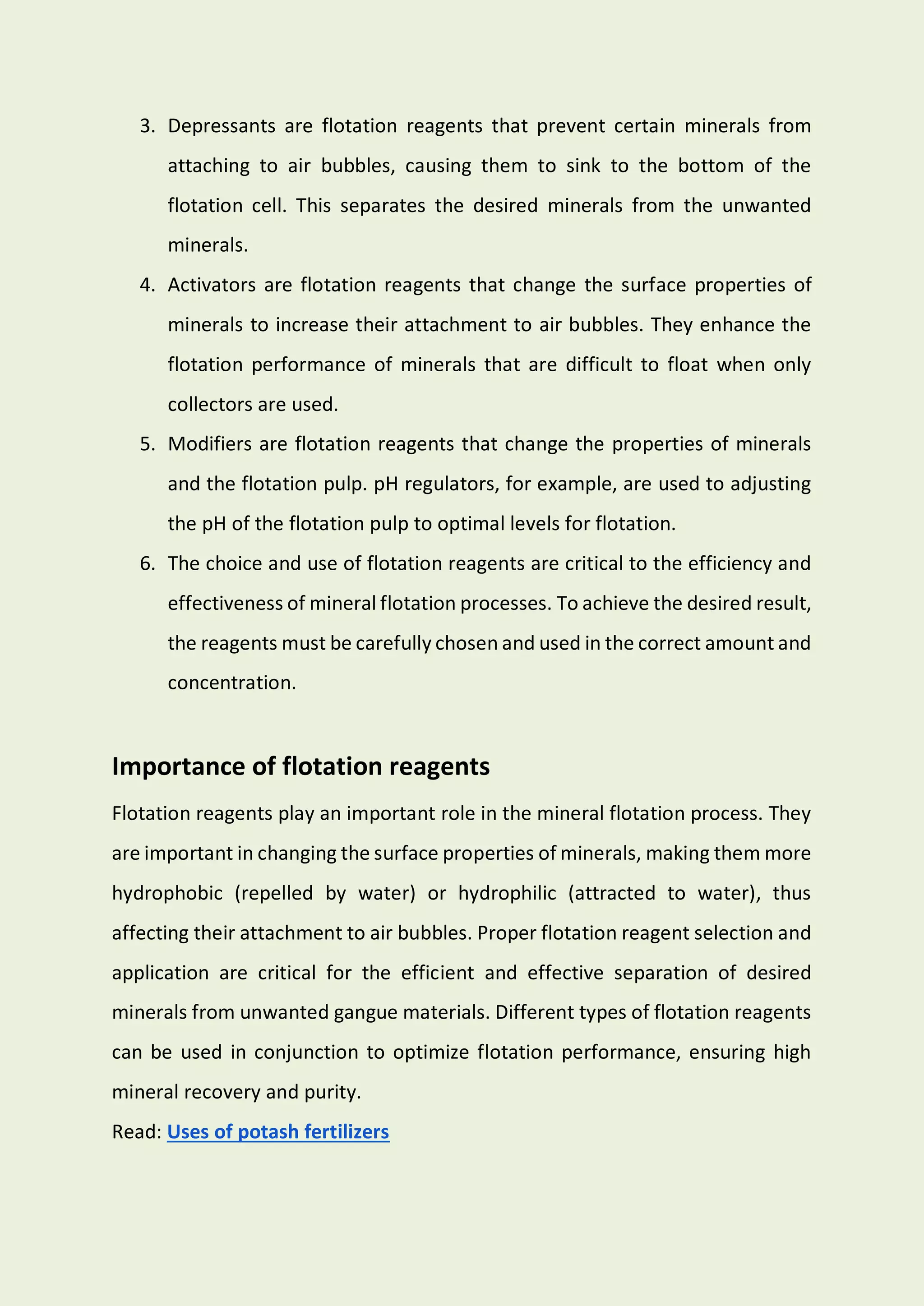 Functions Of Flotation Reagents: Explain Their Types And Working ...