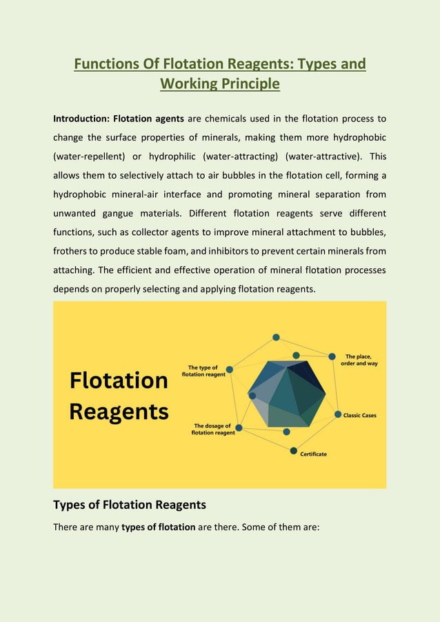 Functions Of Flotation Reagents: Explain Their Types And Working Principle | PDF | Chemistry ...