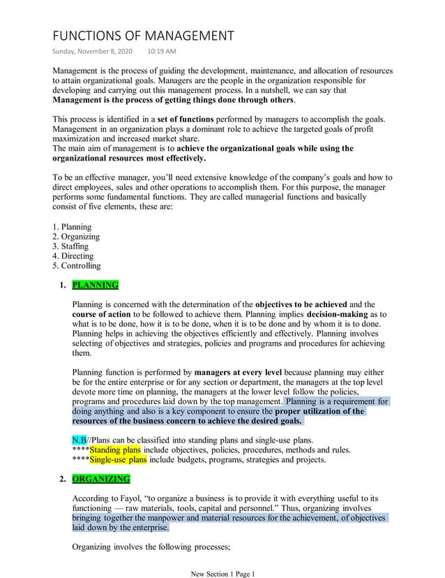 Functions of management | PDF