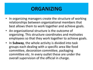 Functions Of Management At Subway (Planning, Organising, Directing ...