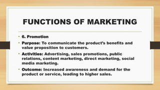FUNCTIONS OF MARKETING-PRICING ,PROMOTION,DISTRIBUTION | PPT