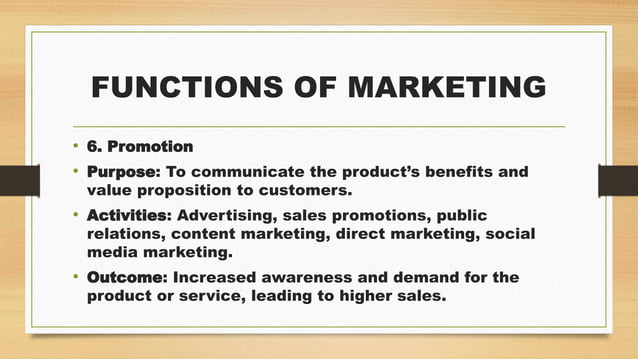 FUNCTIONS OF MARKETING-PRICING ,PROMOTION,DISTRIBUTION | PPT