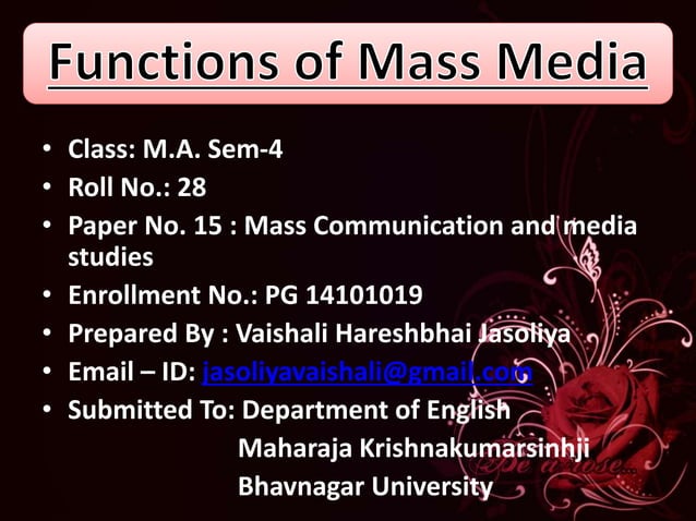 Functions of mass Media | PPTX