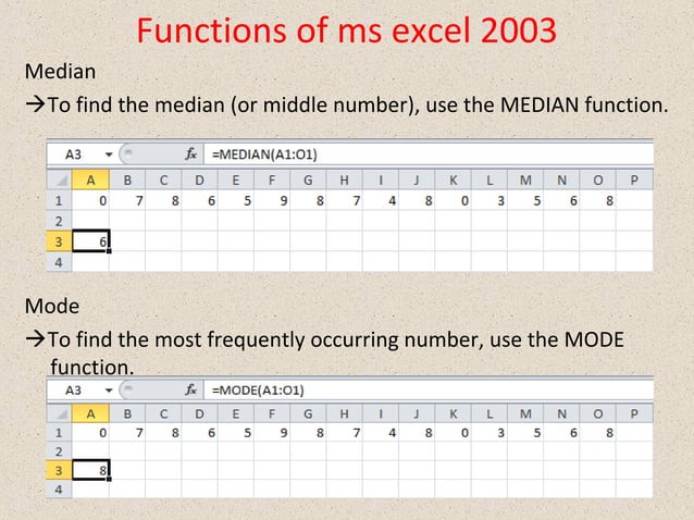 Functions of ms excel 2003 | PPT