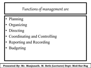 Functions of nursing administration | PPTX