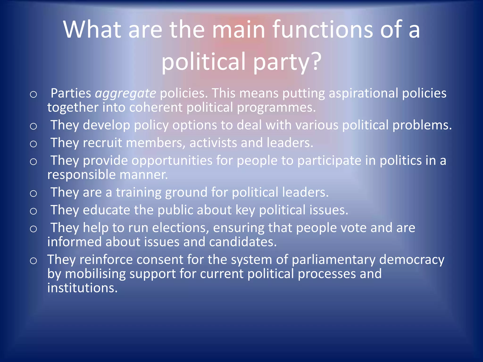 Functions of political parties | PPT