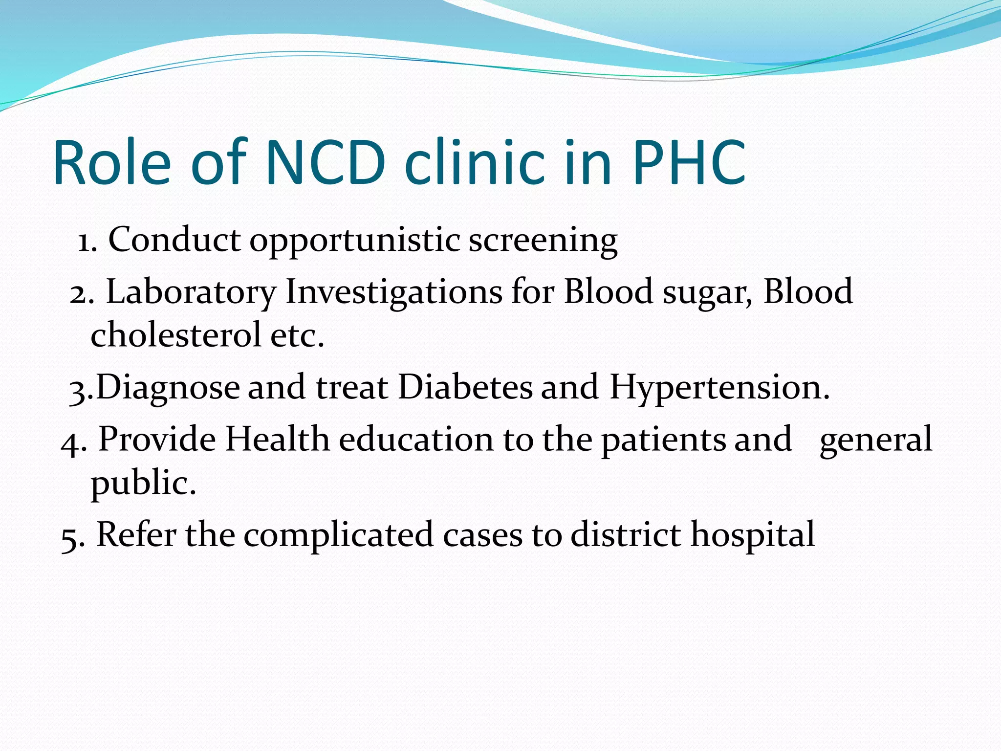 Functions of primary health center in ncd care | PPTX