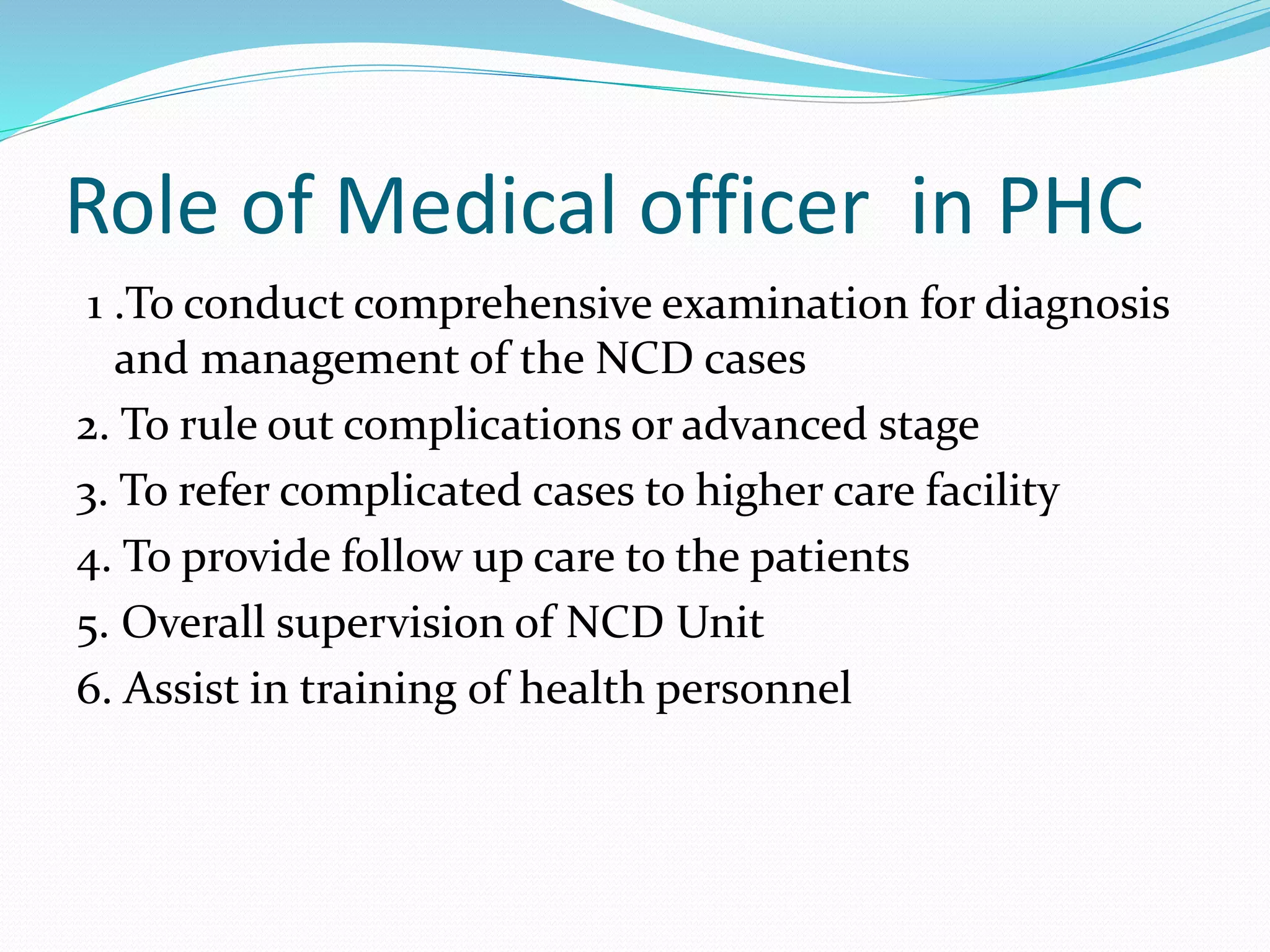 Functions of primary health center in ncd care | PPTX