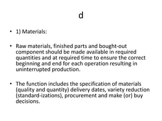 Functions of production planning and control | PPTX