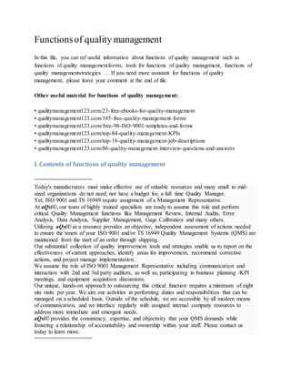 Functions of quality management | PDF