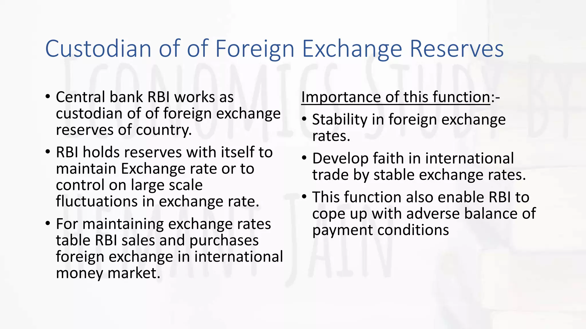 Functions of RBI / Central Bank | PPTX