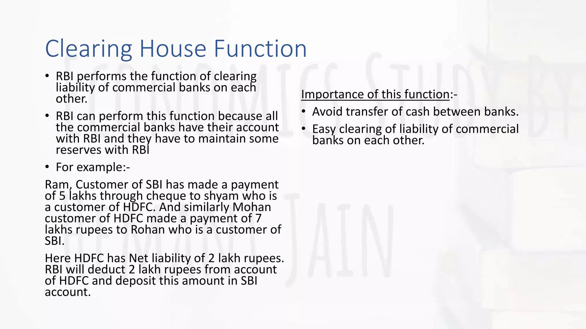 Functions of RBI / Central Bank | PPTX