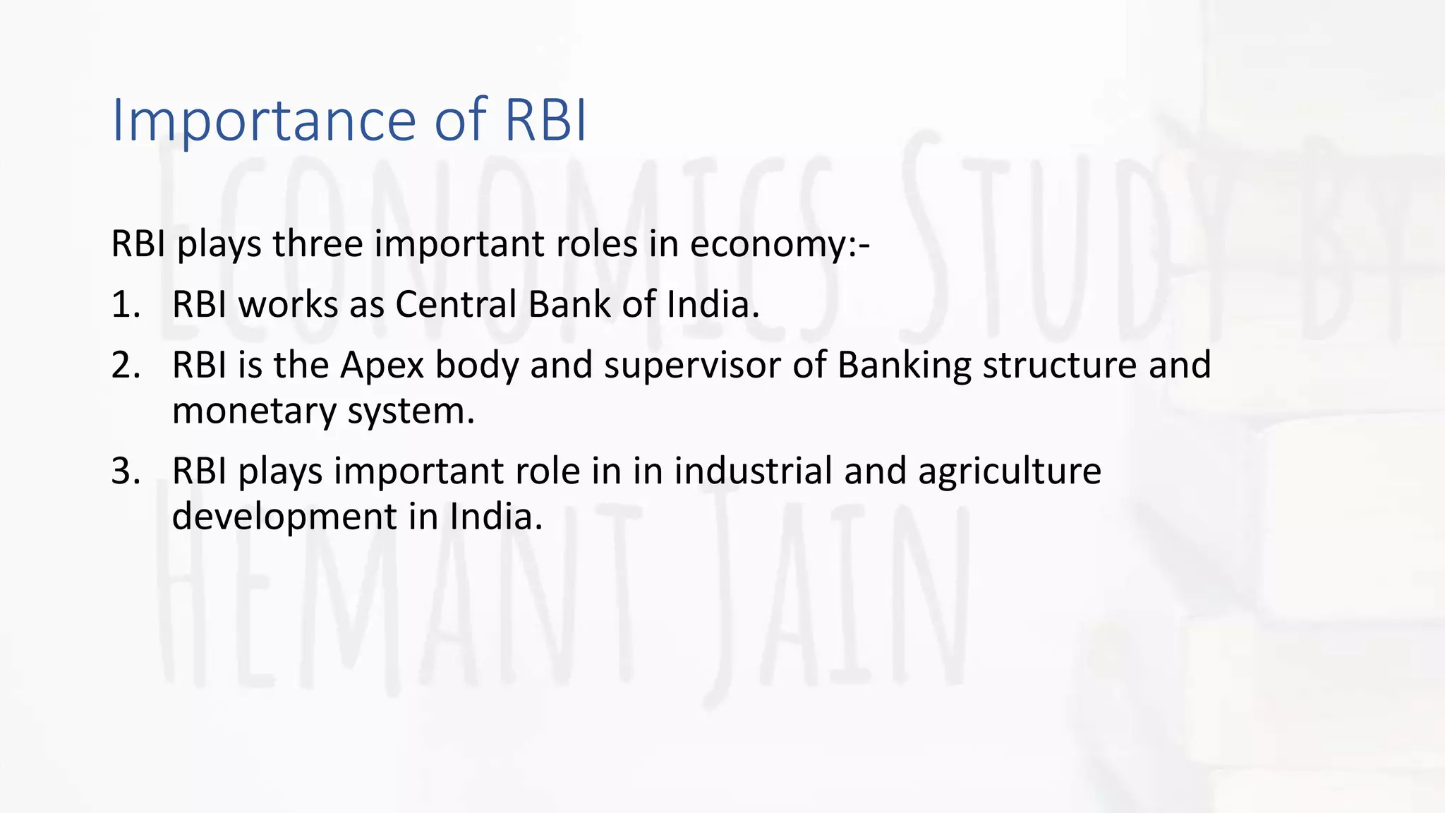 Functions of RBI / Central Bank | PPTX