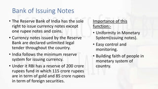 Functions of RBI / Central Bank | PPTX | Currencies | Economy