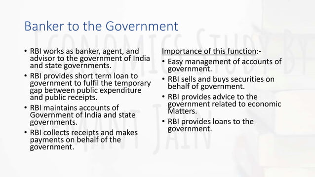 Functions of RBI / Central Bank | PPT