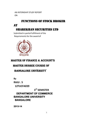 Functions of stock brokers in sharekhan ltd | DOCX