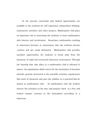 Functions of the mathematics club salina | DOCX