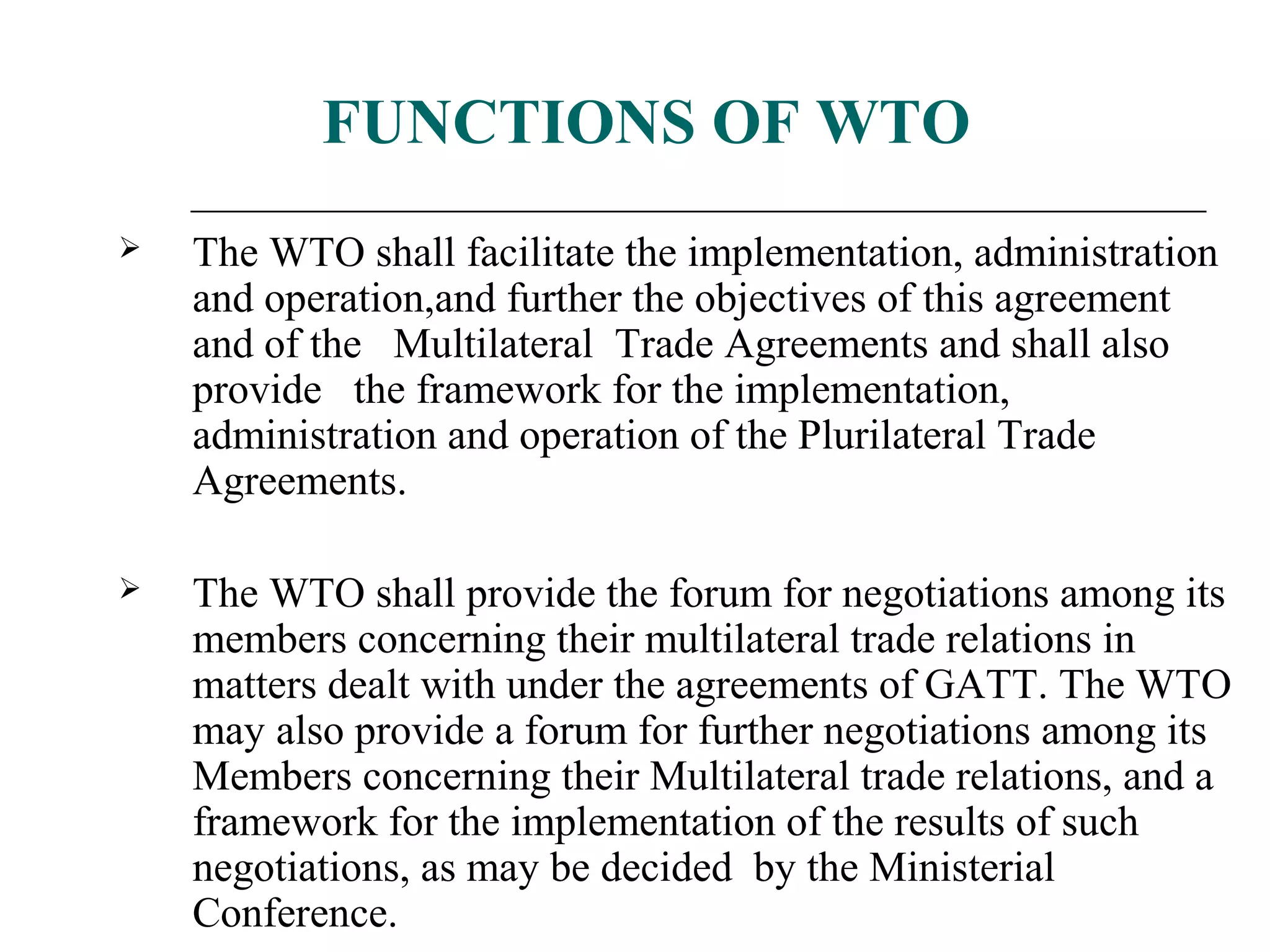 Functions of wto | PPT | Political Issues & policy | Politics