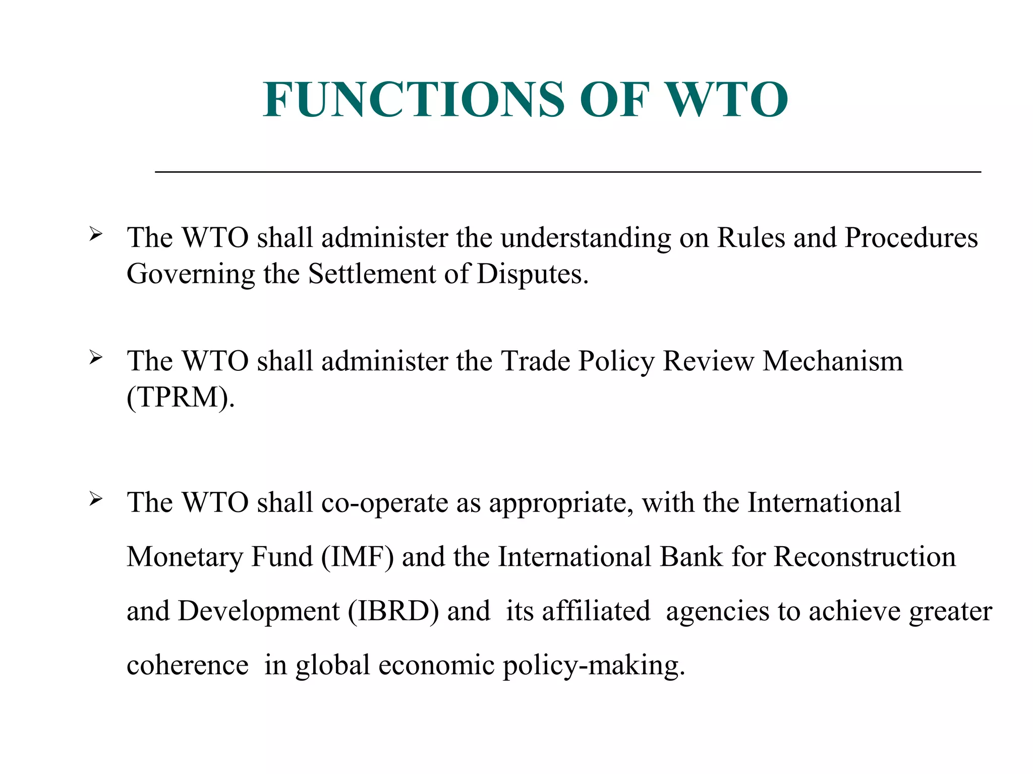 Functions of wto | PPT | Political Issues & policy | Politics
