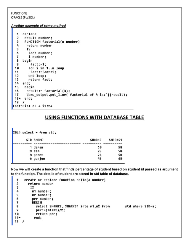 Functions oracle (pl/sql) | PDF