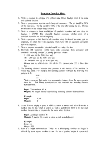 Functions Practice Sheet.docx | Programming Languages | Computing