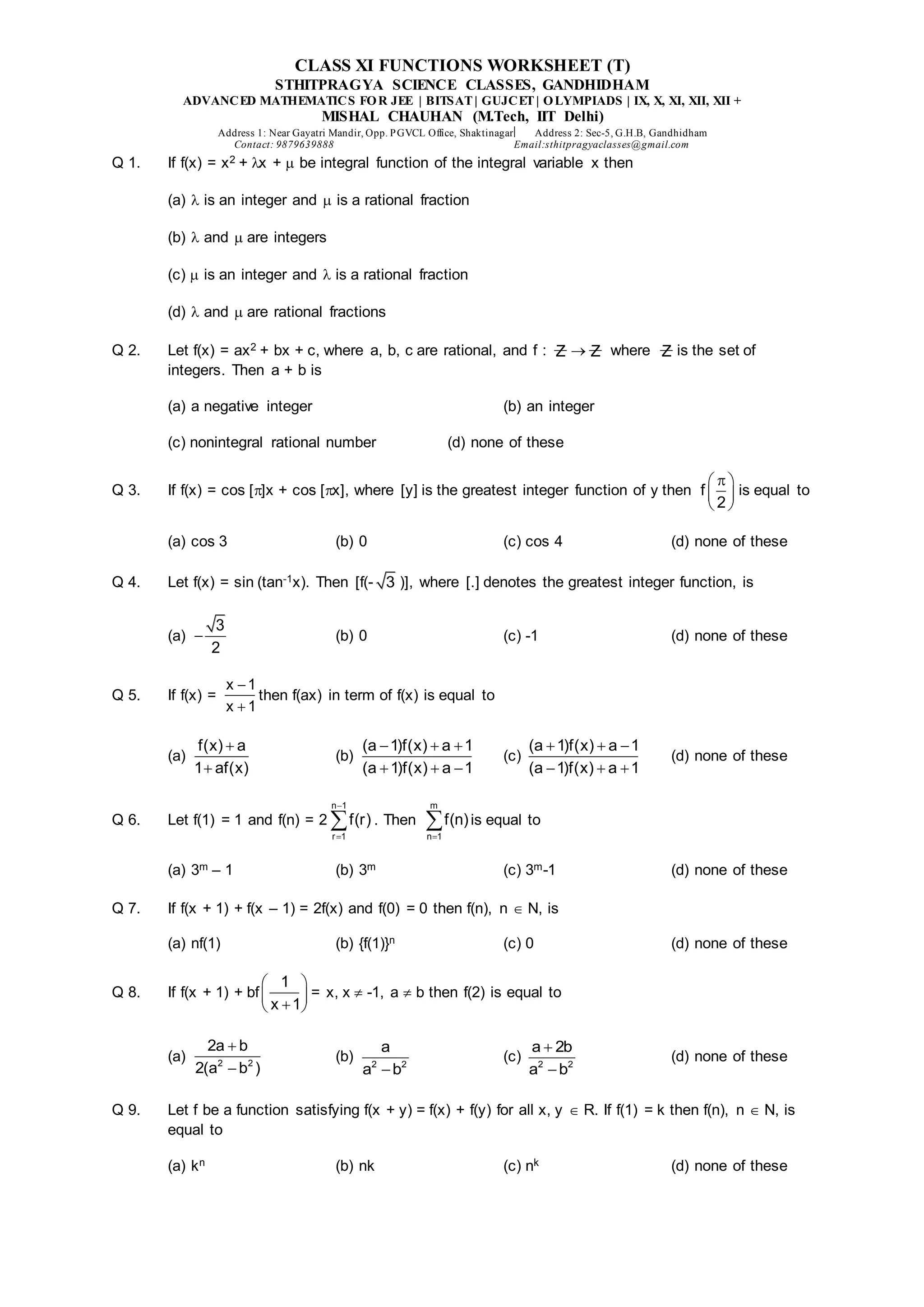 Functions revision worksheet (t) part 1 | PDF