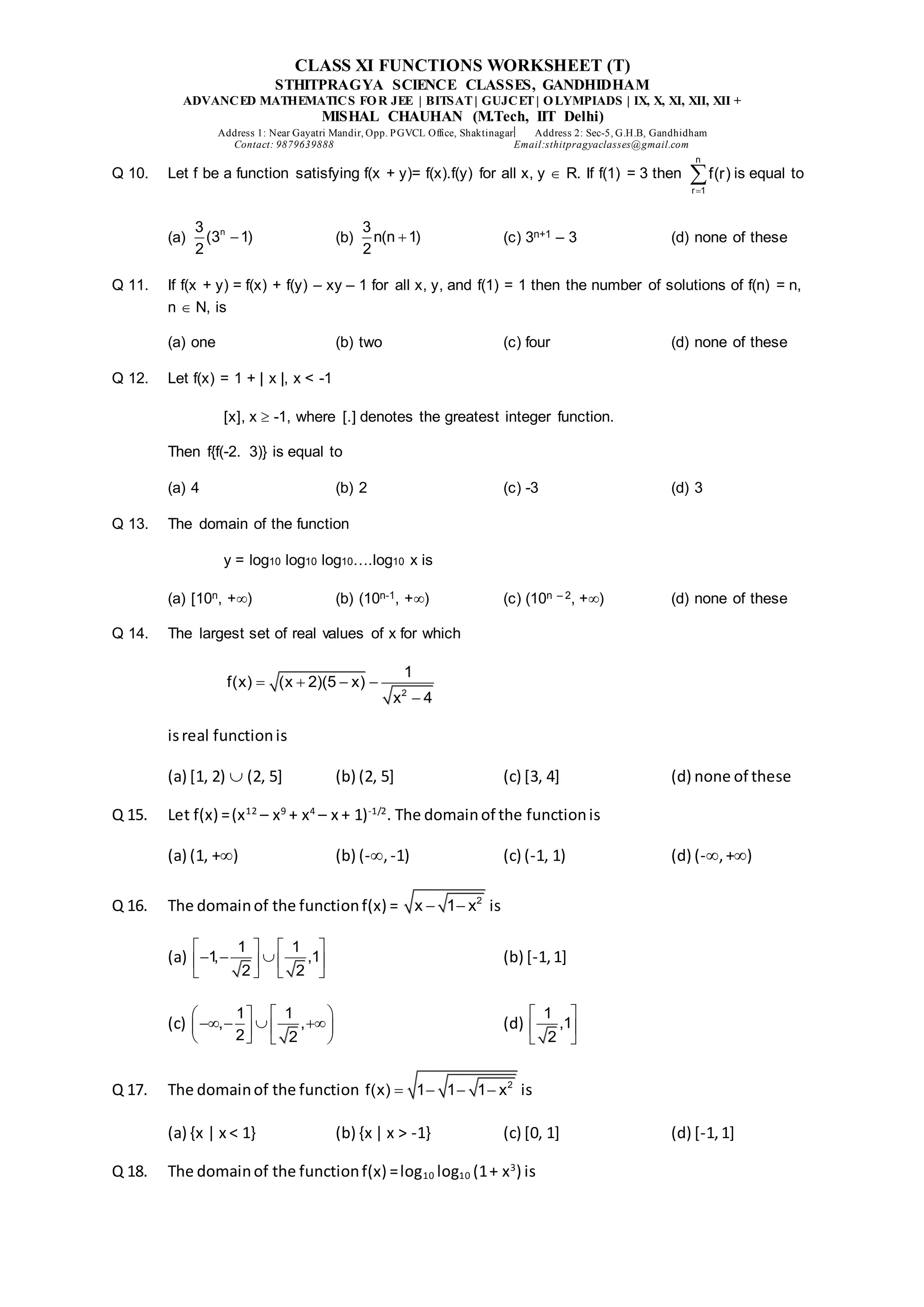 Functions revision worksheet (t) part 1 | PDF