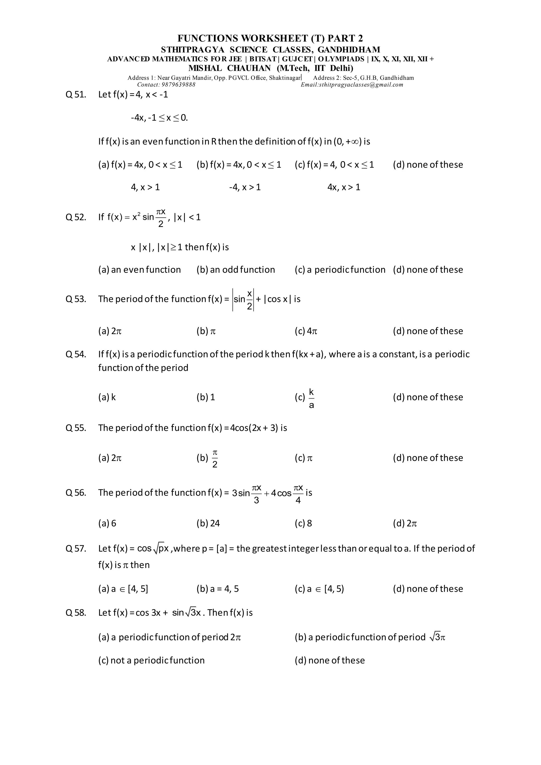 Functions revision worksheet (t) part 2 | DOCX