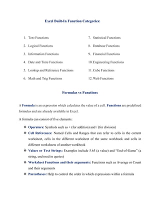 Functions vs formulas | PDF