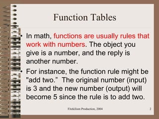 Function tables | PPT