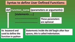 USER DEFINE FUNCTIONS IN PYTHON | PPTX