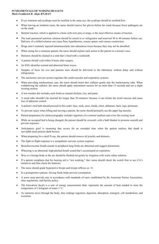 Fundamentals of Nursing Review Bullets | DOC
