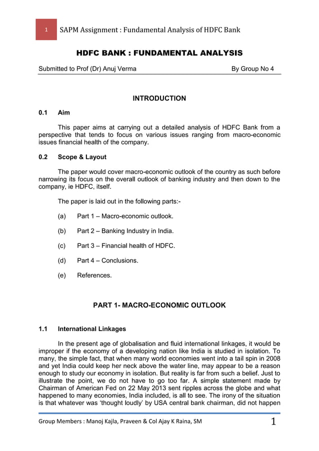 HDFC Bank : Fundamental Analysis (Text) | PDF