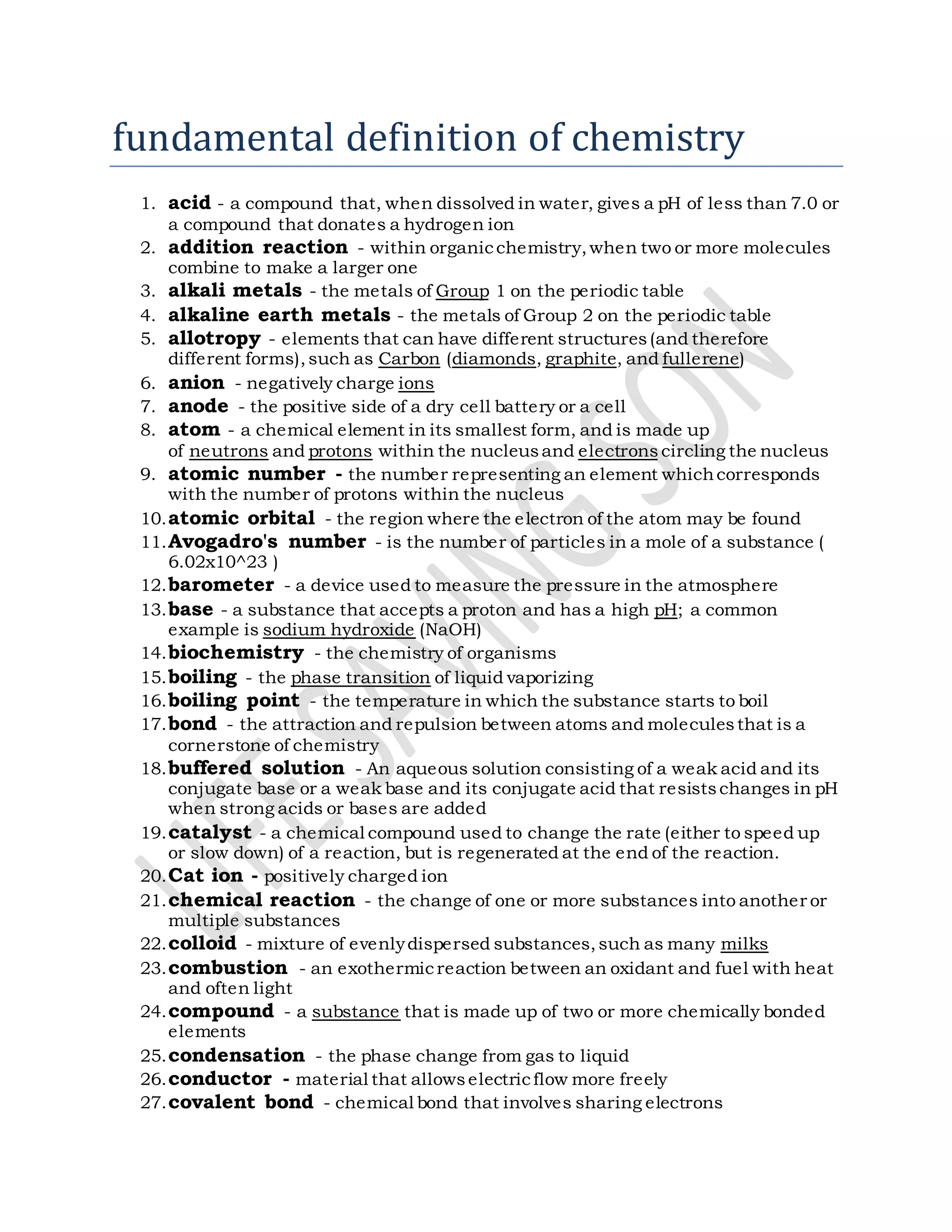 Fundamental definition of chemistry | DOCX