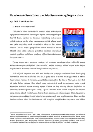 Fadh Ahmad - Fundamentalisme islam dan idealisme tentang negara islam | PDF