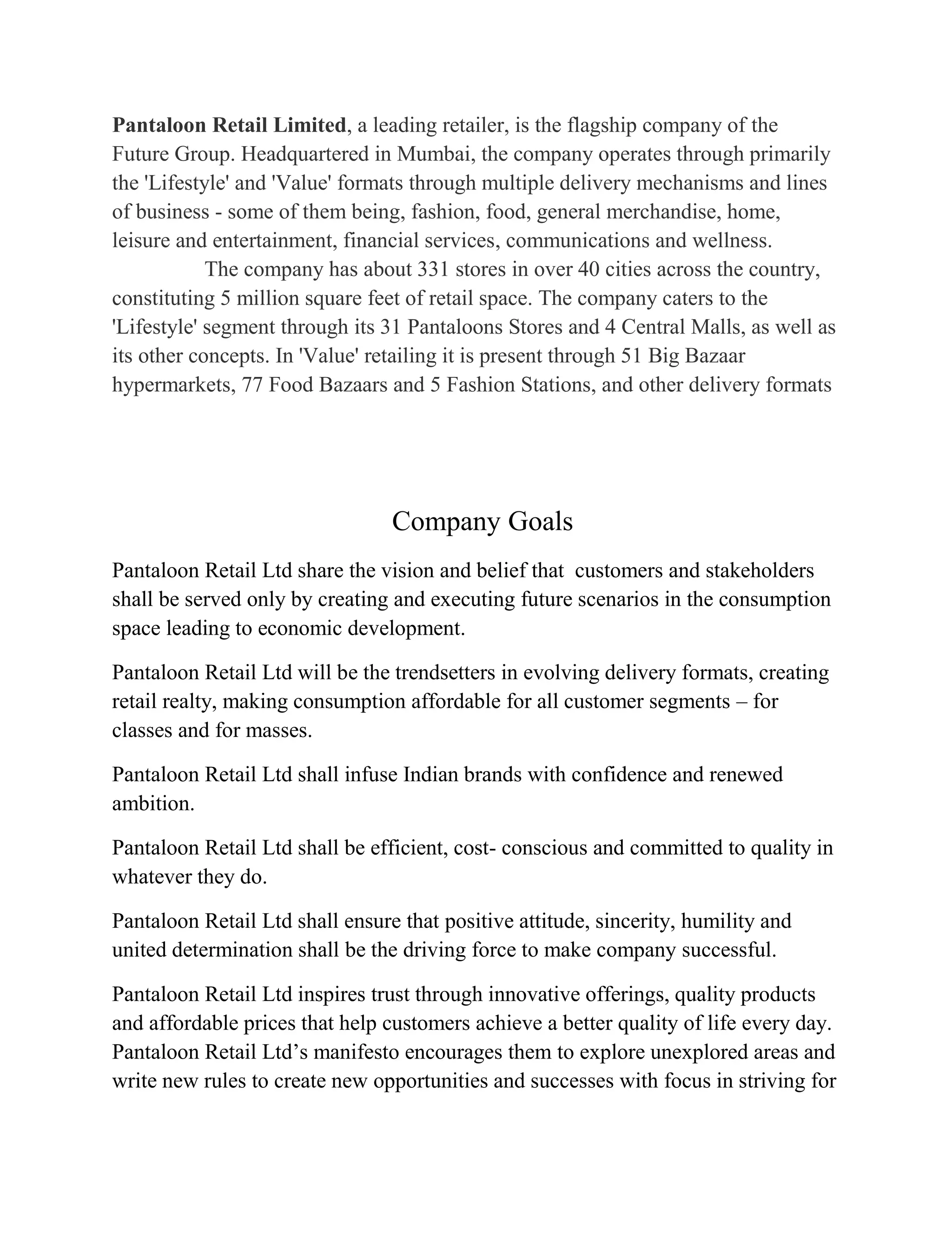 Fundamental management process of pantaloon retail limited | DOCX