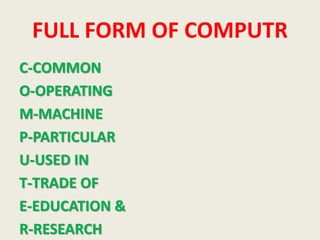 FUNDAMENTAL OF COMPUTER BCA semester one | PPTX