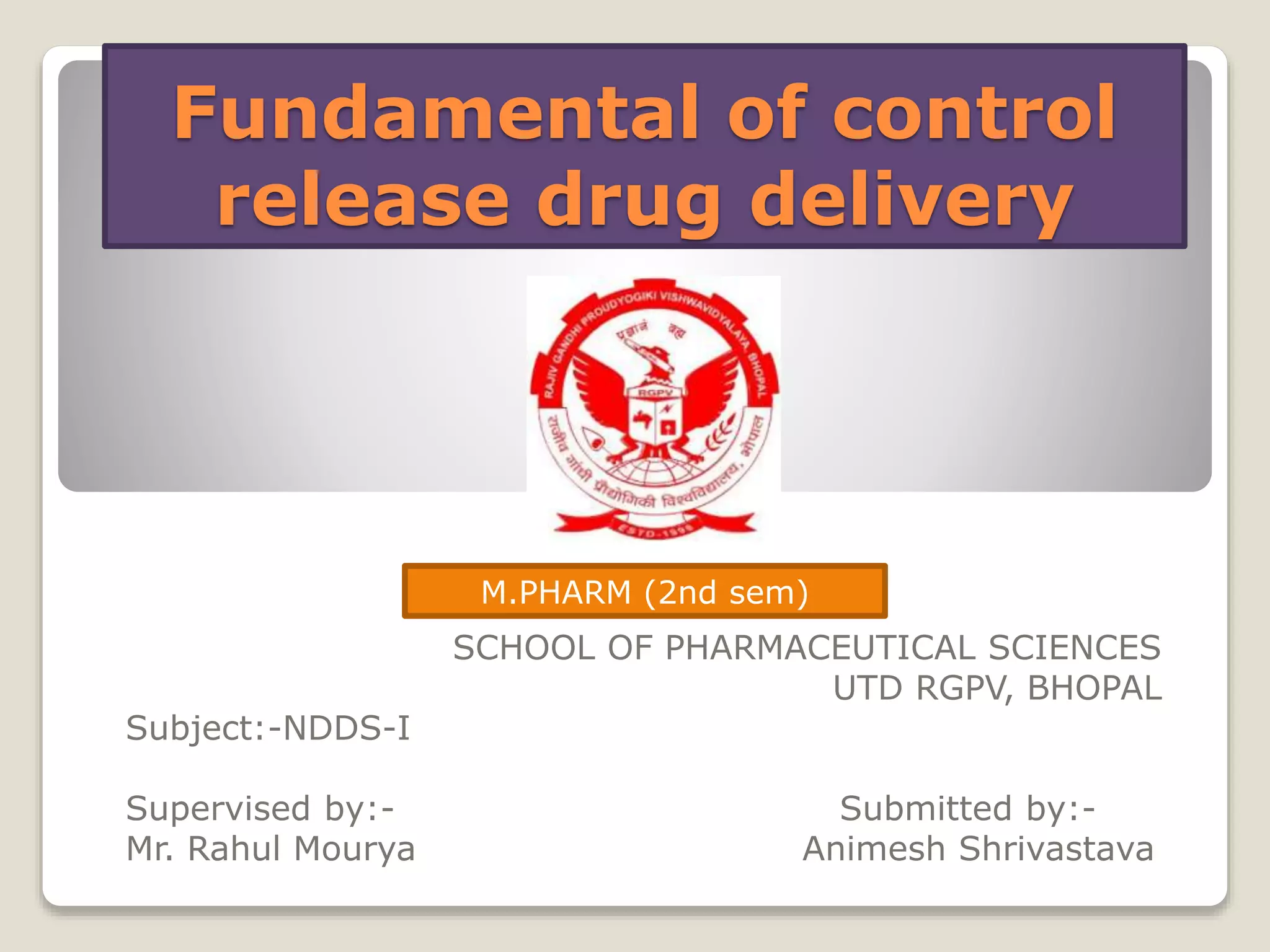 Fundamental of control release drug delivery | PPTX