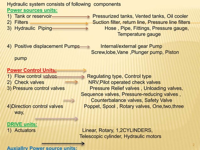 Fundamental of hydraulic components | PPTX | Physics | Science