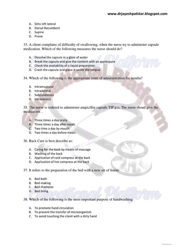 Fundamental of Nursing 1st semester BSN mcqs for practice,Educational Platform.pdf ...