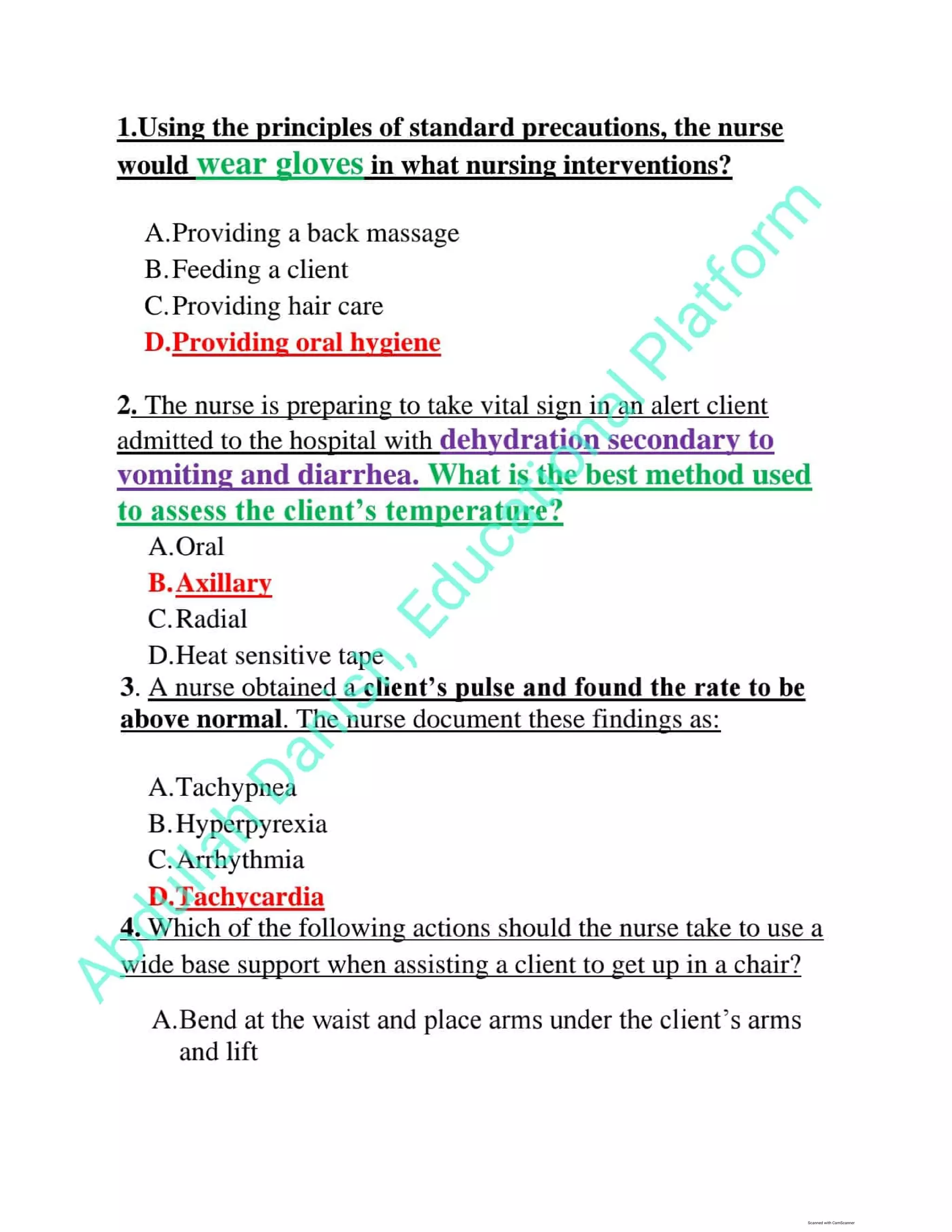 Fundamental of Nursing 1st semester BSN mcqs with answer key,Educational Platform AD-1.pdf