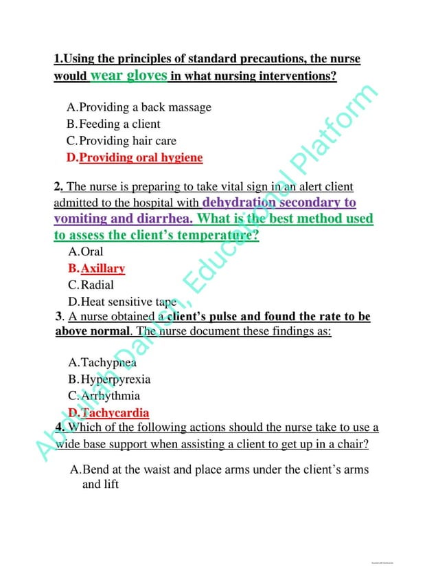 Fundamental of Nursing 1st semester BSN mcqs with answer key,Educational Platform AD-1.pdf ...