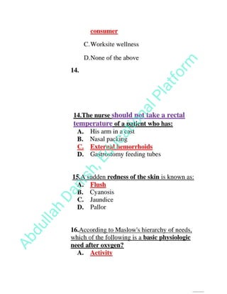 Fundamental of Nursing 1st semester BSN mcqs with answer key,Educational Platform AD-1.pdf