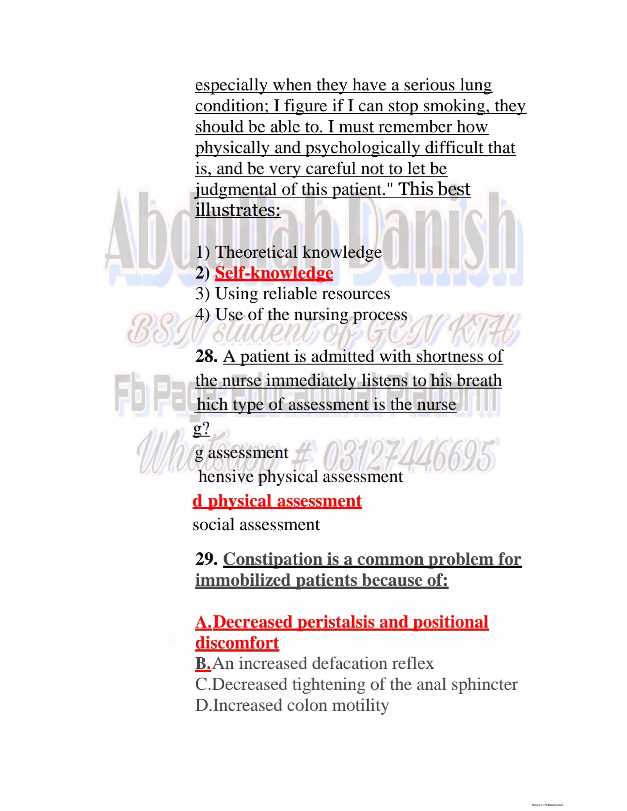 Fundamental of Nursing 1st semester BSN mcqs with answer key,Educational Platform AD.pdf