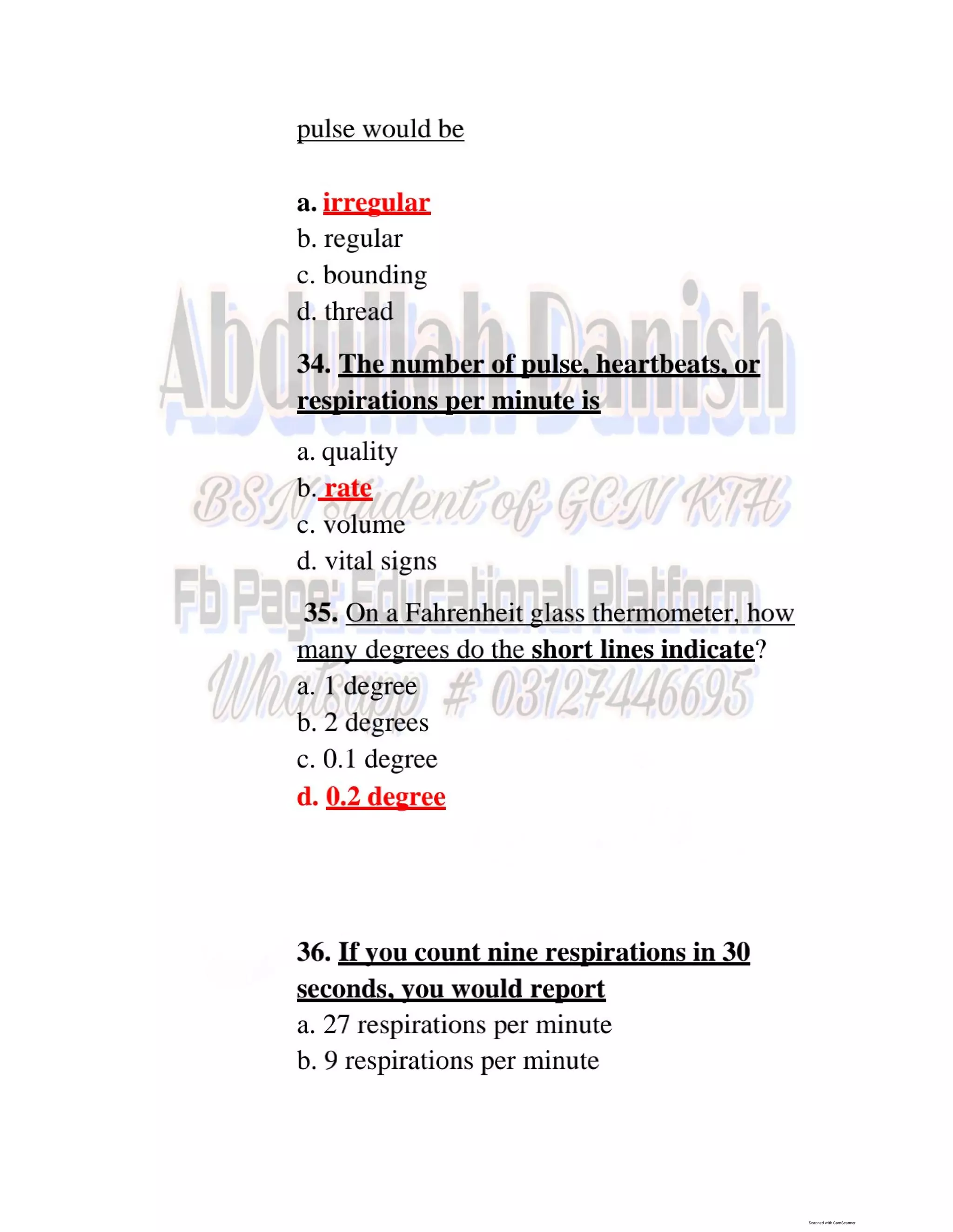 Fundamental of Nursing 1st semester BSN mcqs with answer key,Educational Platform AD.pdf