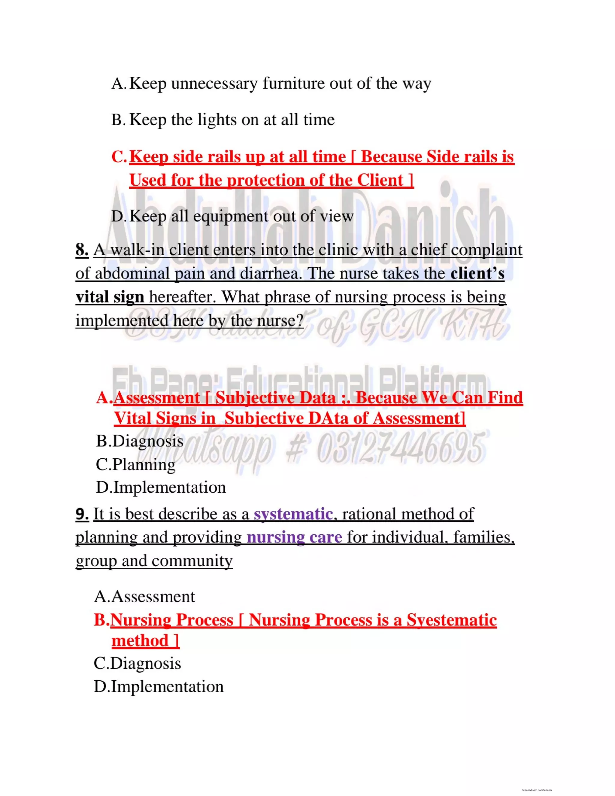 Fundamental of Nursing 1st semester BSN mcqs with answer key,Educational Platform AD.pdf