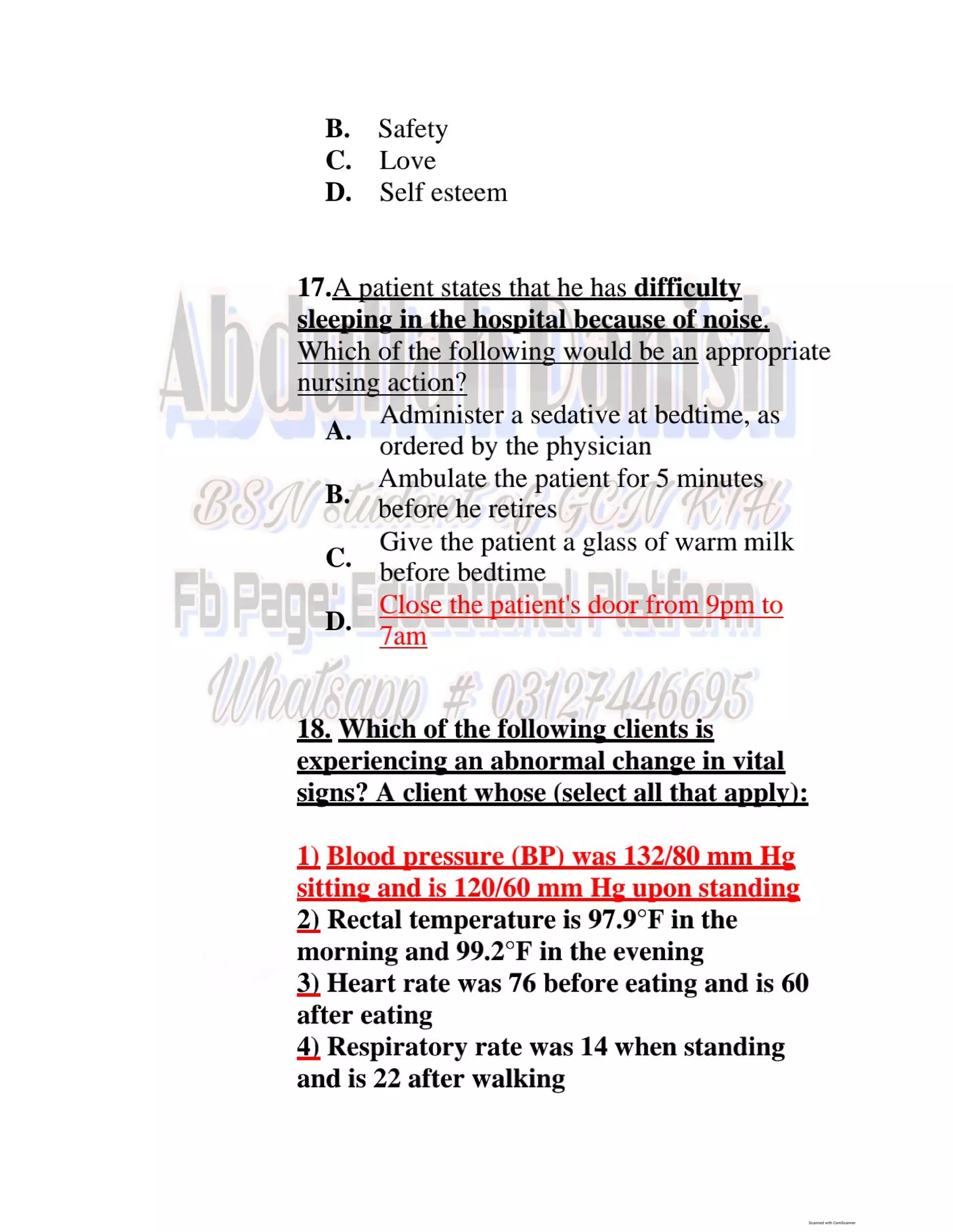 Fundamental of Nursing 1st semester BSN mcqs with answer key,Educational Platform AD.pdf