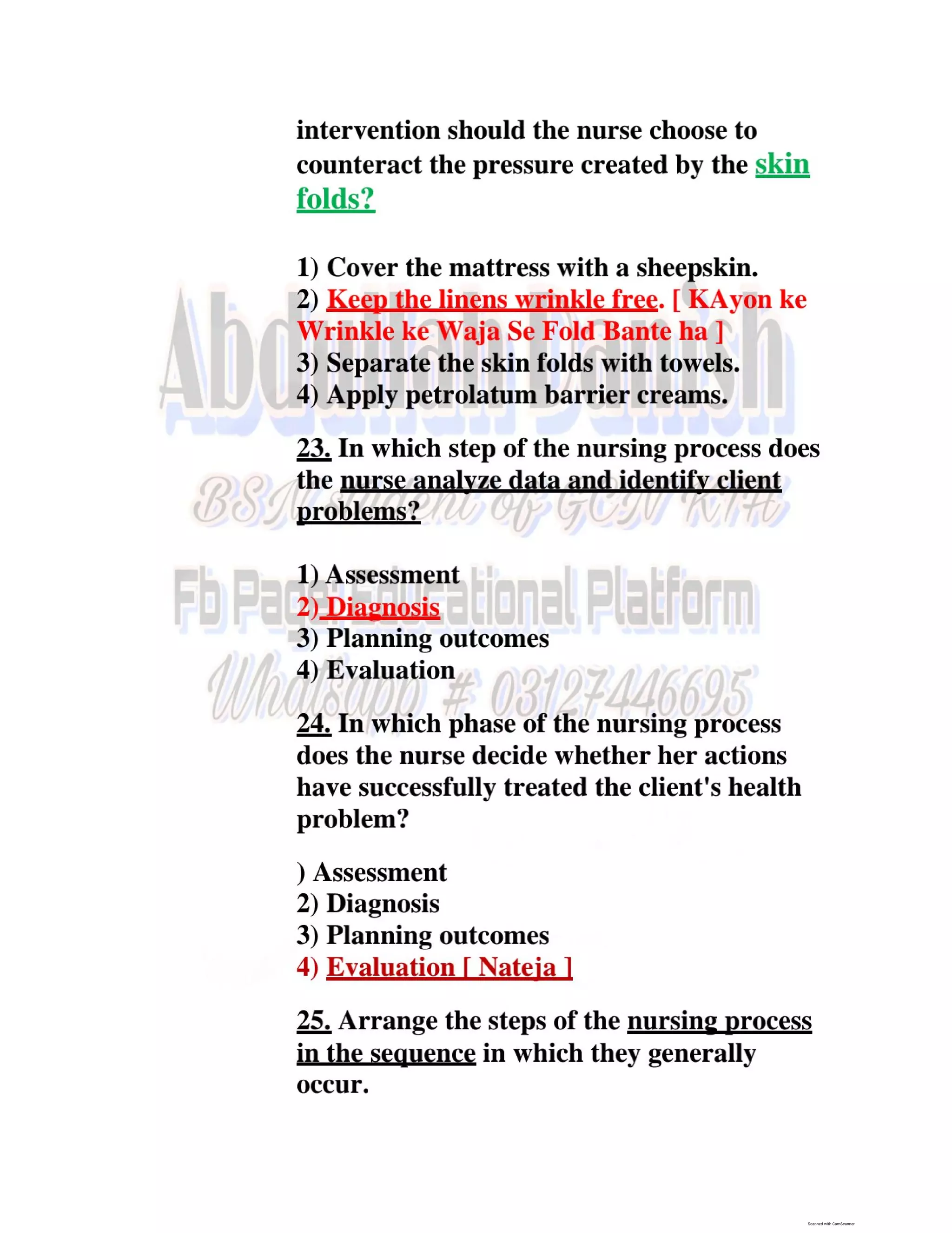 Fundamental of Nursing 1st semester BSN mcqs with answer key,Educational Platform AD.pdf