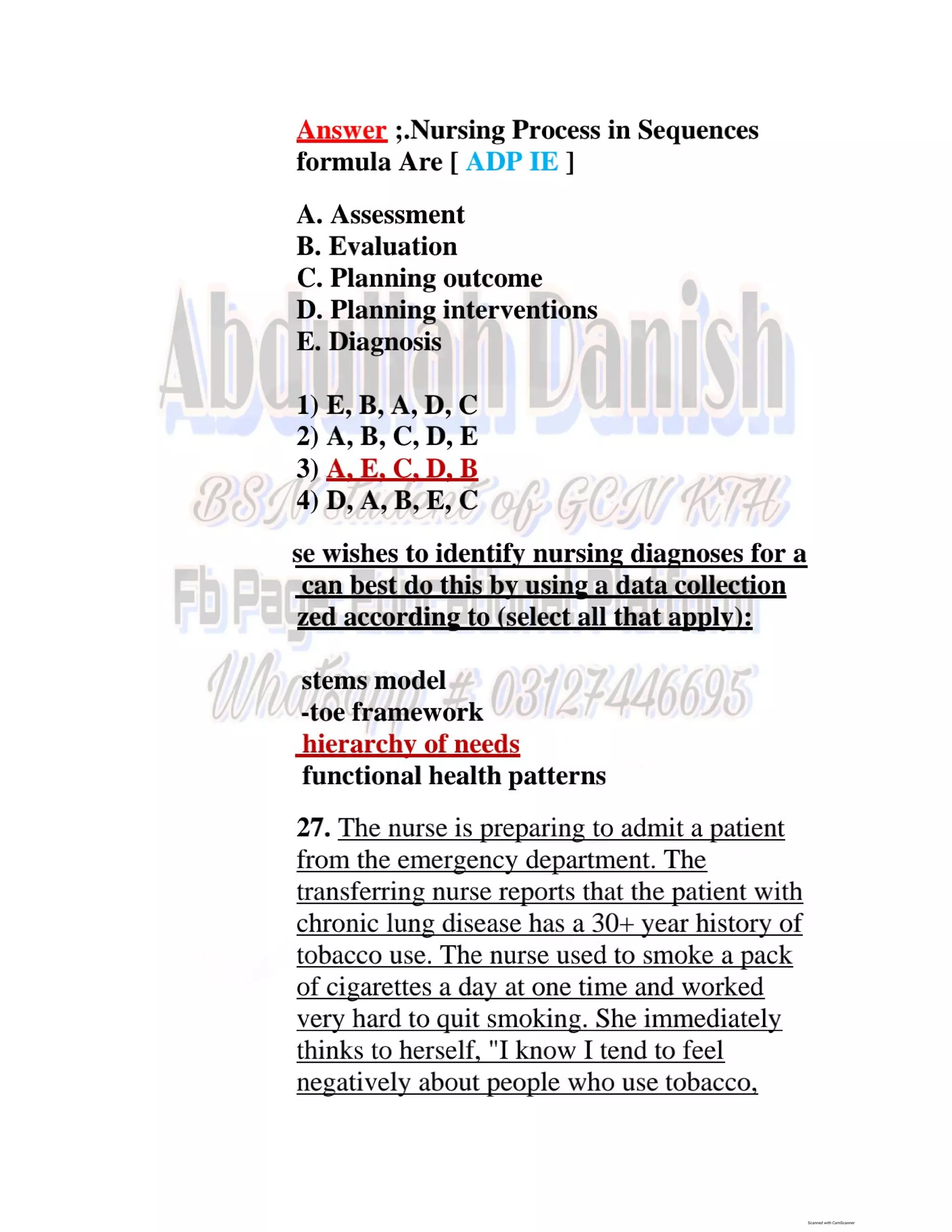 Fundamental of Nursing 1st semester BSN mcqs with answer key,Educational Platform AD.pdf