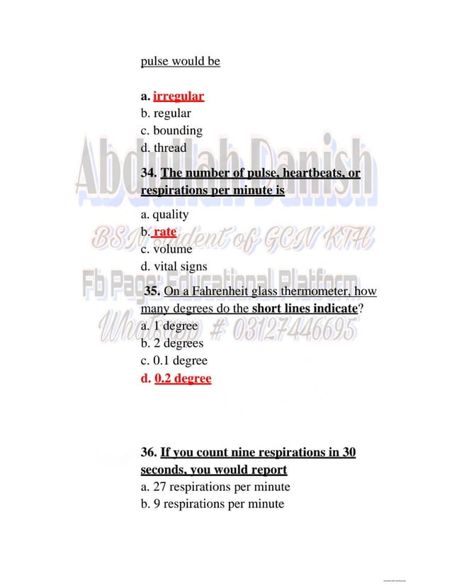 Fundamental of Nursing 1st semester BSN mcqs with answer key,Educational Platform AD.pdf ...